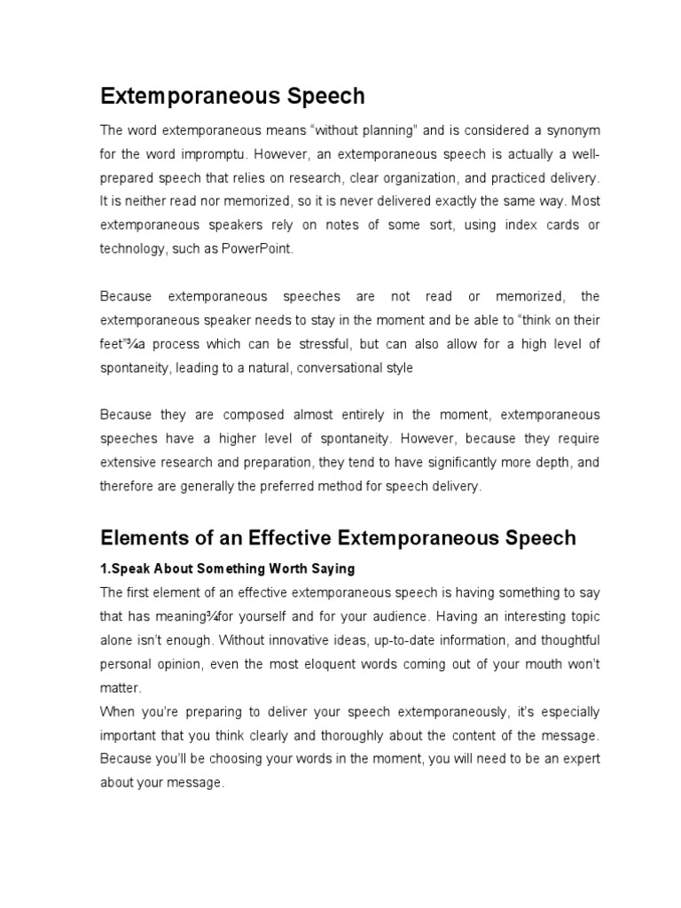 Extemporaneous Speech | PDF | Thought | Cognitive Psychology