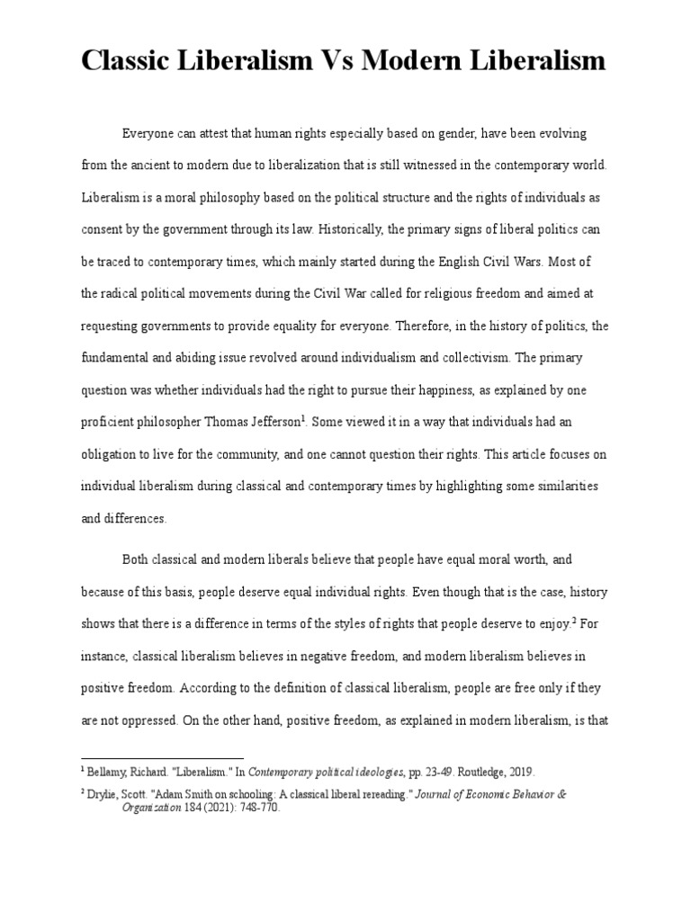 Classic Liberalism Vs Modern Liberalism | PDF | Liberalism | Classical ...