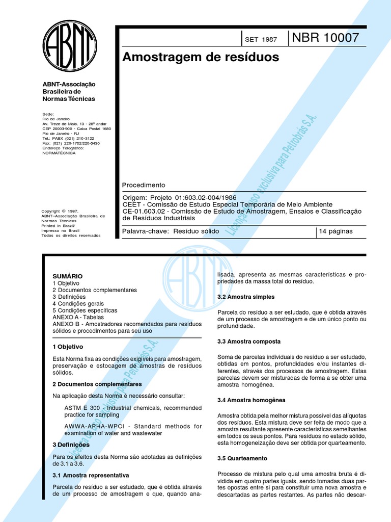 NBR 10007 | PDF | Desperdício | Amostragem (Estatística)