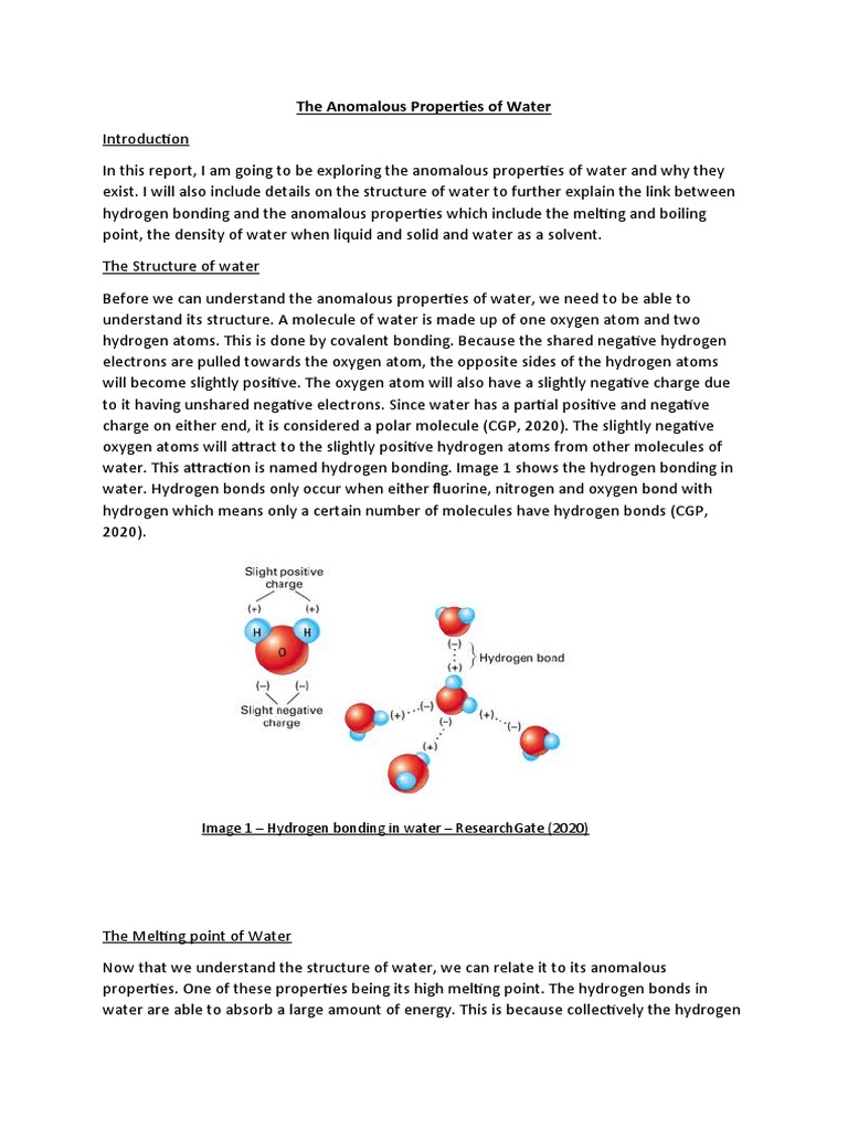 The Anomalous Properties of Water | PDF | Properties Of Water ...