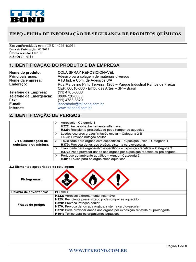 Fispq Fispq n.0114 Cola Spray Reposicionavel Rev 11 17 Ghs | PDF ...