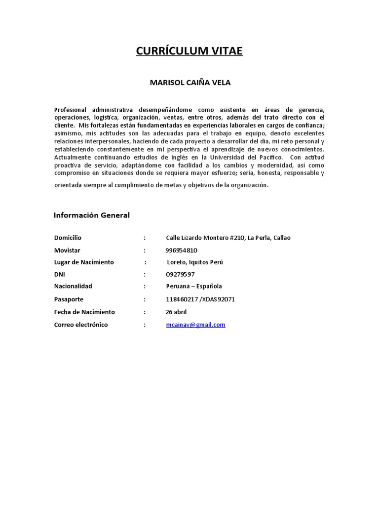 CV Marisol-CV05.23 | PDF | Perú | Lima