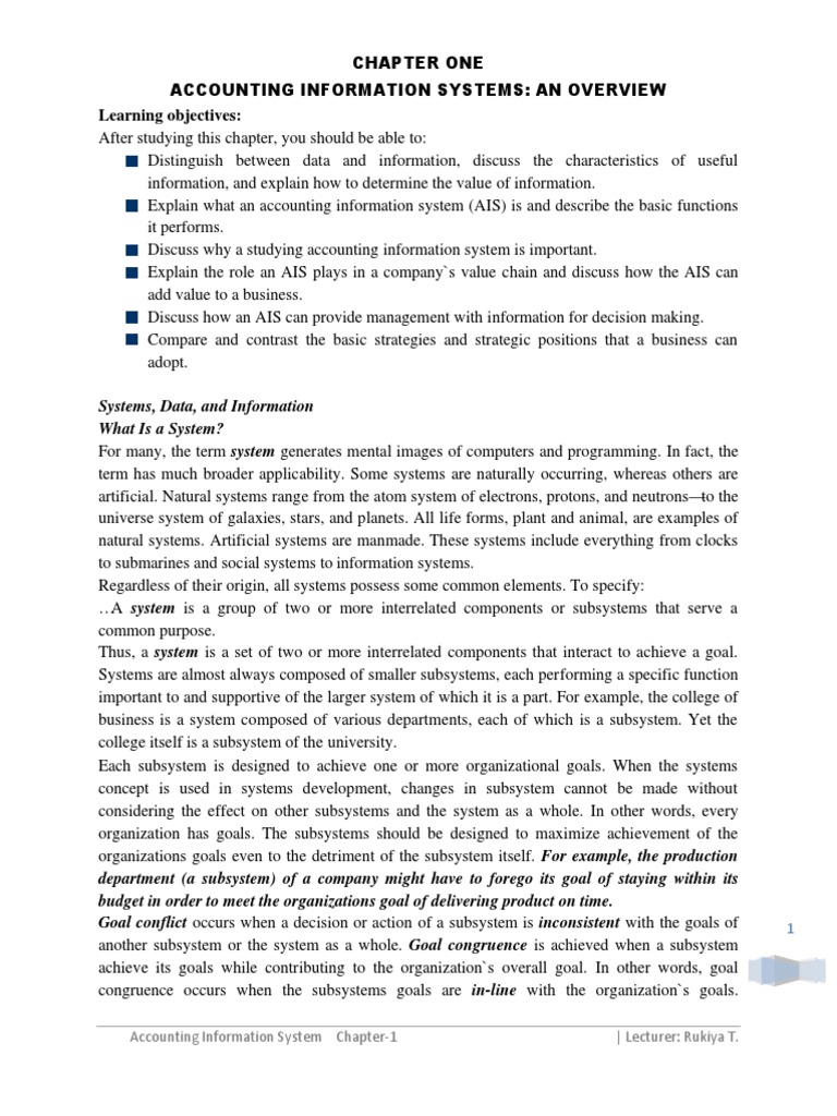 AIS - Chapter 1 AIS Overview | PDF | Strategic Management | Value Chain