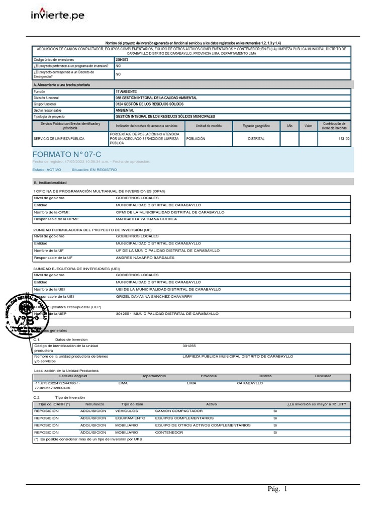 Formato #07-C: Fecha de Registro: 17/05/2023 10:58:34 A.M. - Fecha de ...