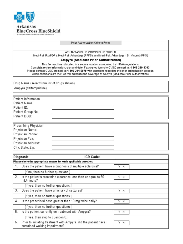 Ampyra Prior Authorization Form | PDF