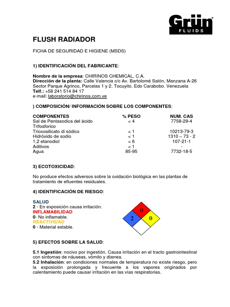 7. Flush-Radiador-Ficha-de-Seguridad | PDF | Agua | Ciencias fisicas
