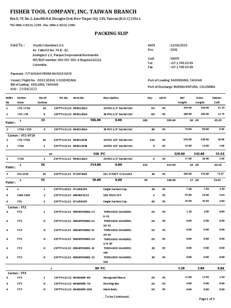 23027200-Packing List | PDF | Metalworking
