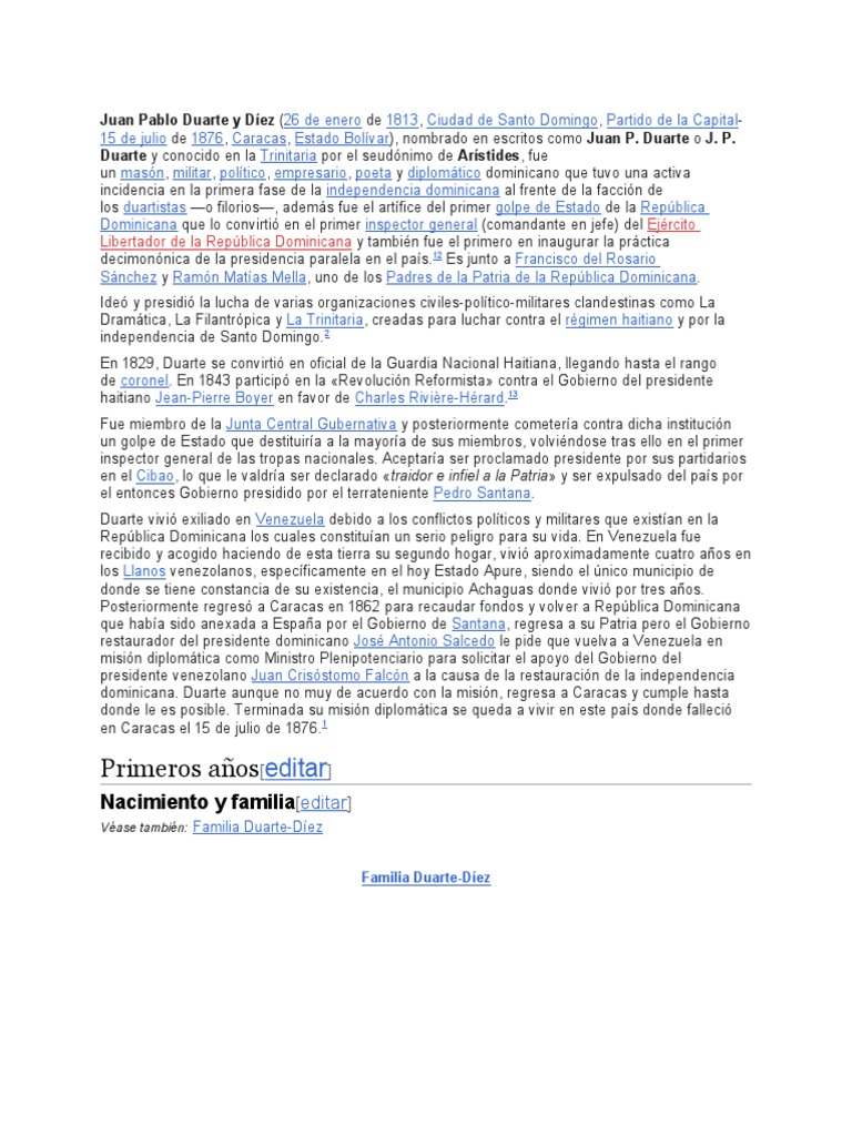 Juan Pablo Duarte: Padre de la Patria Dominicana | PDF | República ...