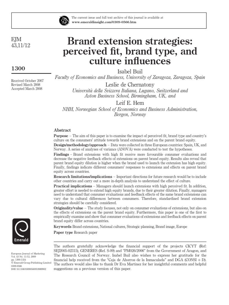 Brand Extension Strategies: Perceived Fit, Brand Type, and Culture ...
