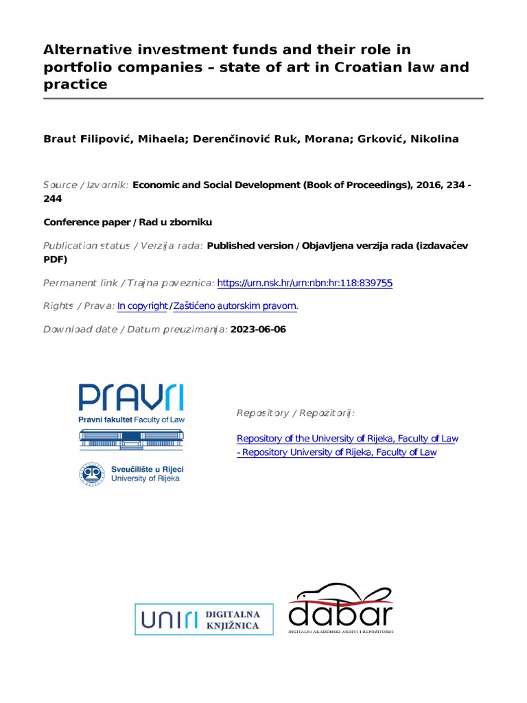 Braut Filipovic 2016 Alternative Investment Funds and Their Pravri 1948 Publishedversion Rmyklv ...