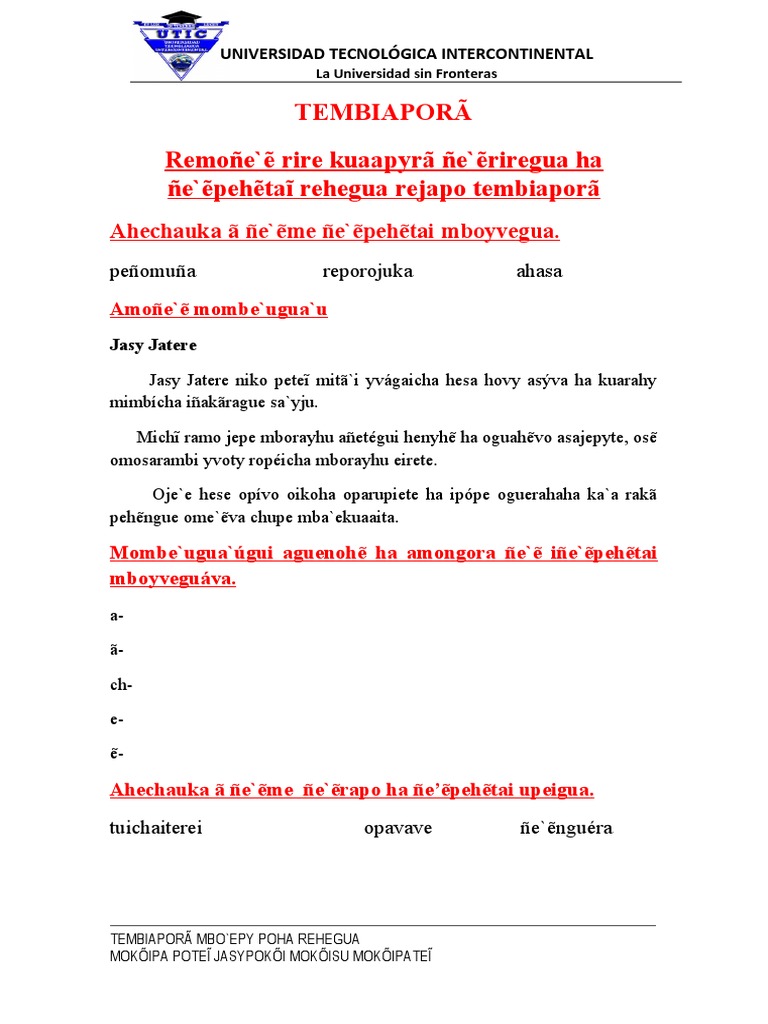 TEMBIAPORÂ MBOEPY POHA REHEGUA-1 | PDF