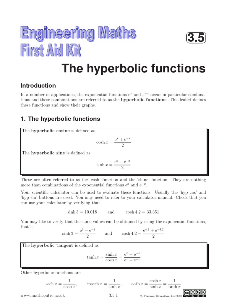 3.5 The Hyperbolic Functions: C Pearson Education LTD 2000 | Download Free PDF | Mathematical ...