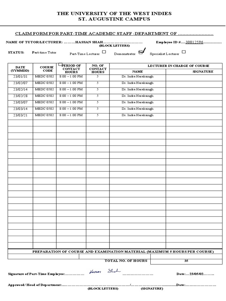 Part-Time Claim Form (MEDC 0502 2022-23) | PDF