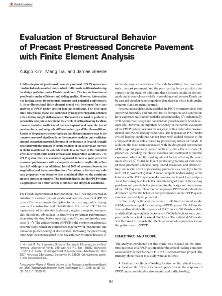Evaluation of Structural Behavior of Precast Prestressed ...