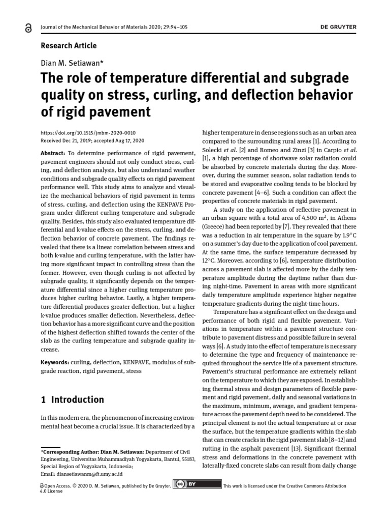 The Role of Temperature Differential and Subgradequality On Stress, Curling, and Deflection ...