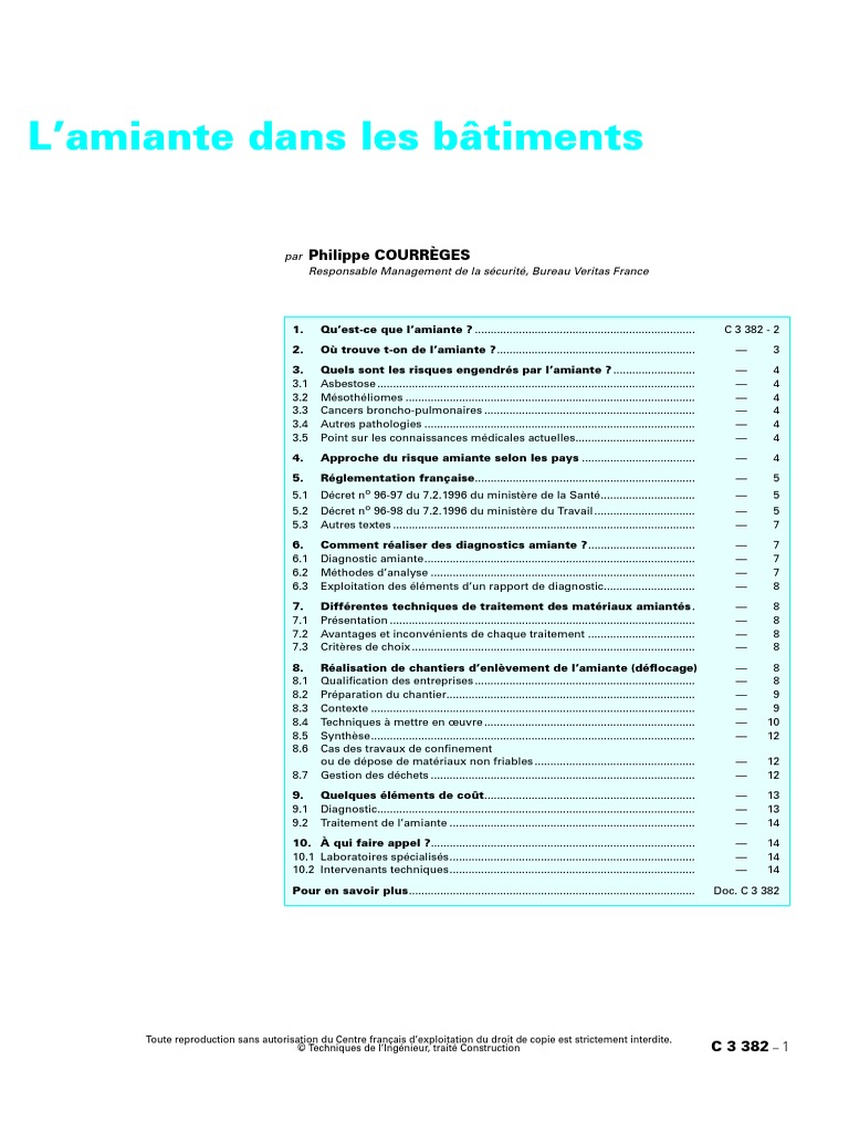 Amiante dans les bâtiments : risques et réglementations | PDF | Amiante ...