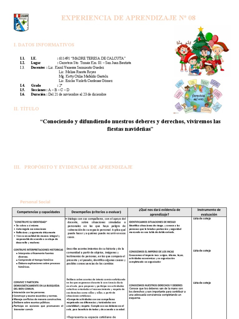 Experiencia de Aprendizaje 08-1 | Descargar gratis PDF | Aprendizaje | Evaluación
