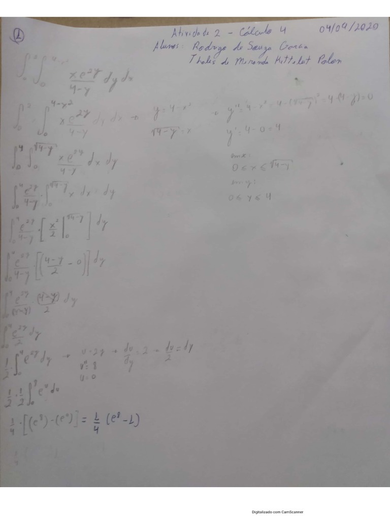 Atividade 2 de Cálculo 4 - Rodrigo de Souza Garcia e Thales de Miranda ...