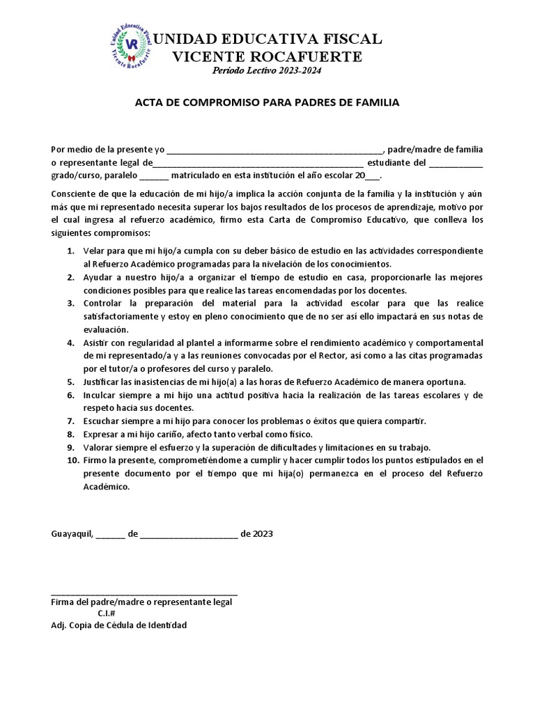 Acta Compromiso de Representante Legal | PDF