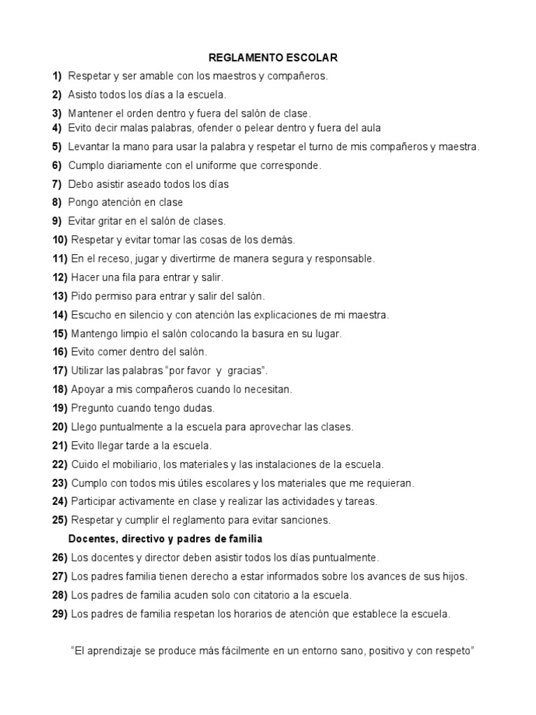 Reglamento Escolar | PDF