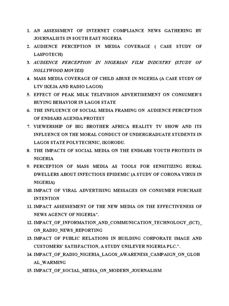 Mass Communication Project Topic | PDF Mass Communication Project Topic | PDF