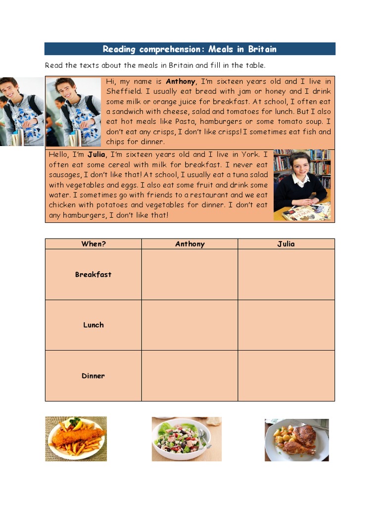 Food Reading | PDF | Meal | Lunch