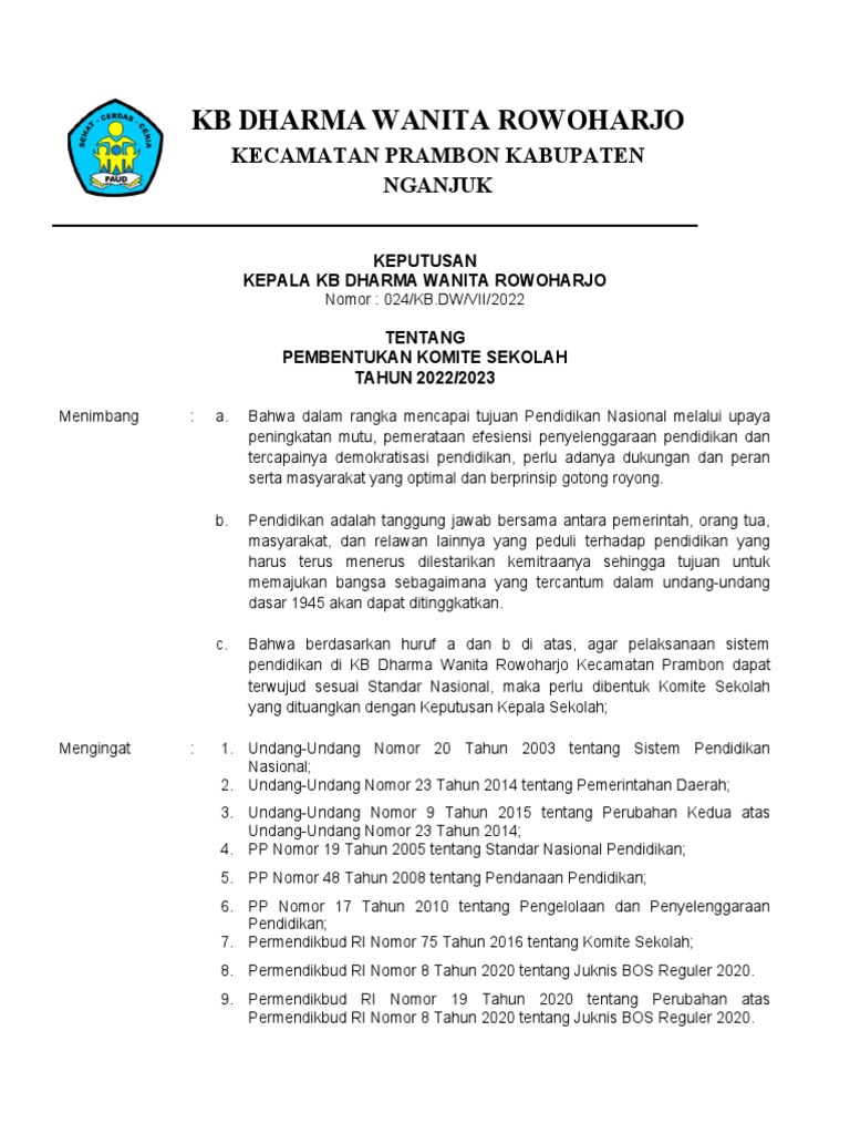 Contoh Sk Komite Sekolah 3 Pdf