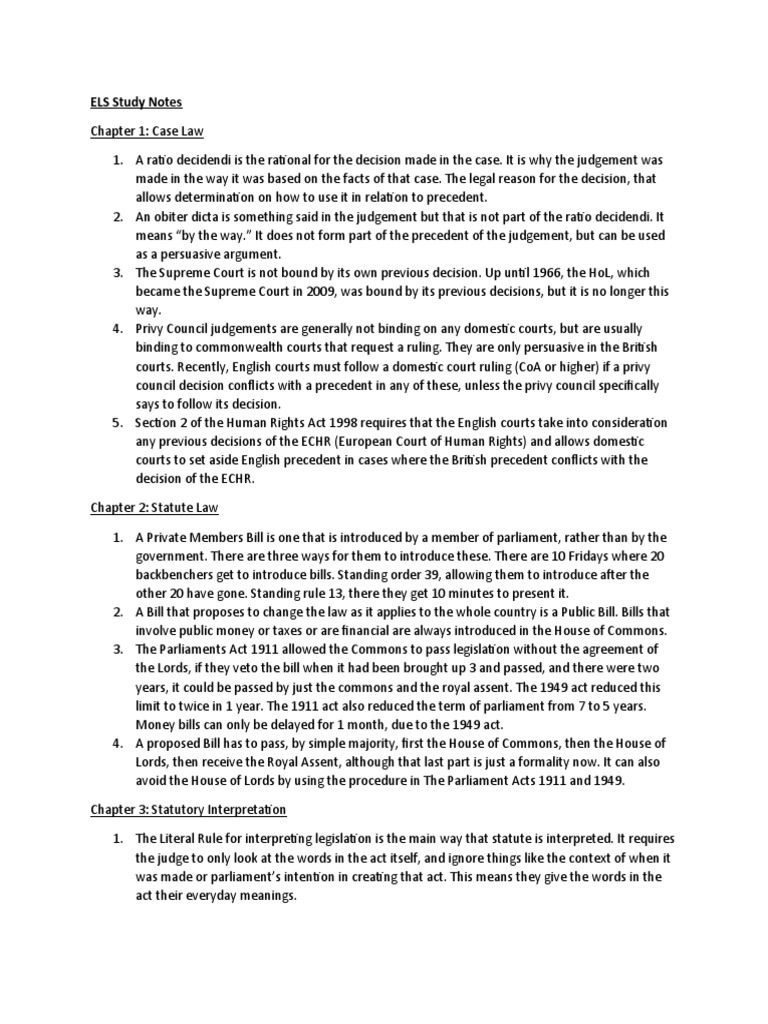 ELS Study Notes | PDF | Prosecutor | Precedent