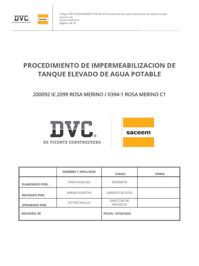 FDP-LOC029 (OBR) ETP1-PR-AR-14 Procedimiento de Impermeabilizado de ... FDP-LOC029 (OBR) ETP1-PR-AR-14 Procedimiento de Impermeabilizado de ...