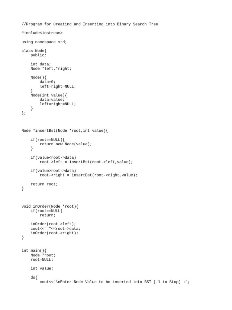 Tree12 - Creating and Inserting Into Binary Search Tree | PDF Tree12 - Creating and Inserting Into Binary Search Tree | PDF