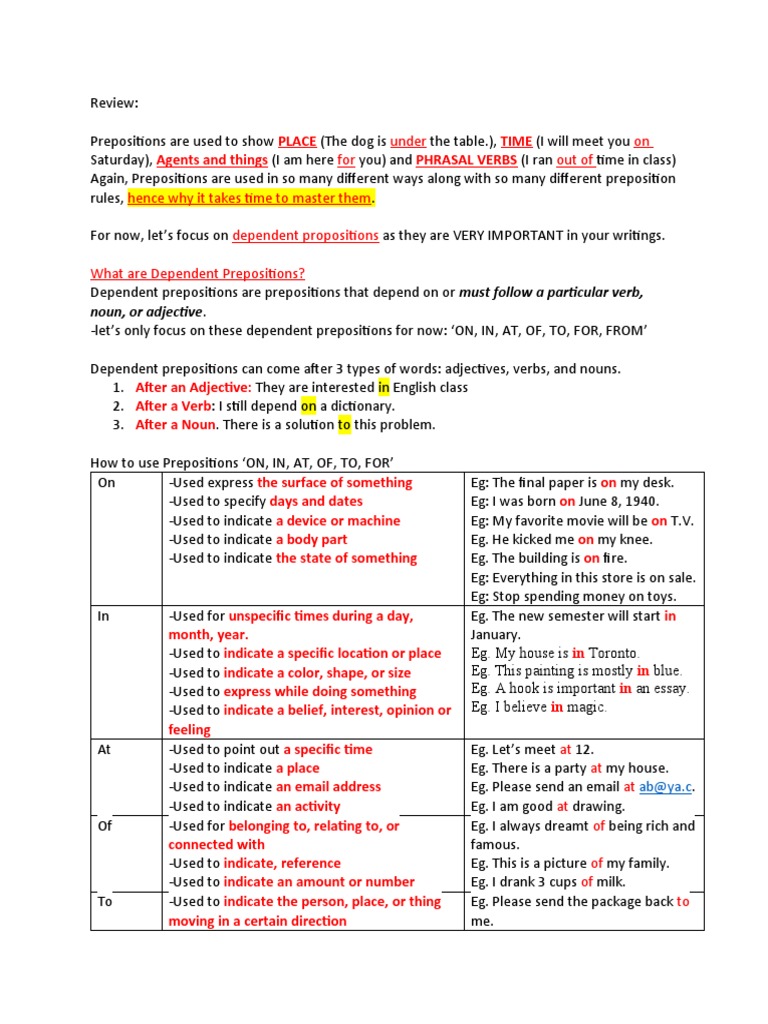 Dependent Prepositions | PDF | Preposition And Postposition | Adjective