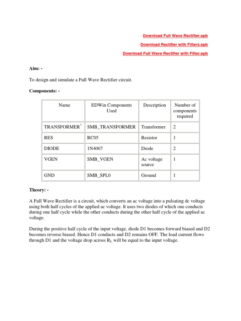 Full Wave Rectifier Pdf Rectifier Electronic Filter