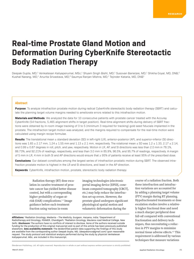 Real-Time Prostate Gland Motion and Deformation During CK SBRT | PDF ...