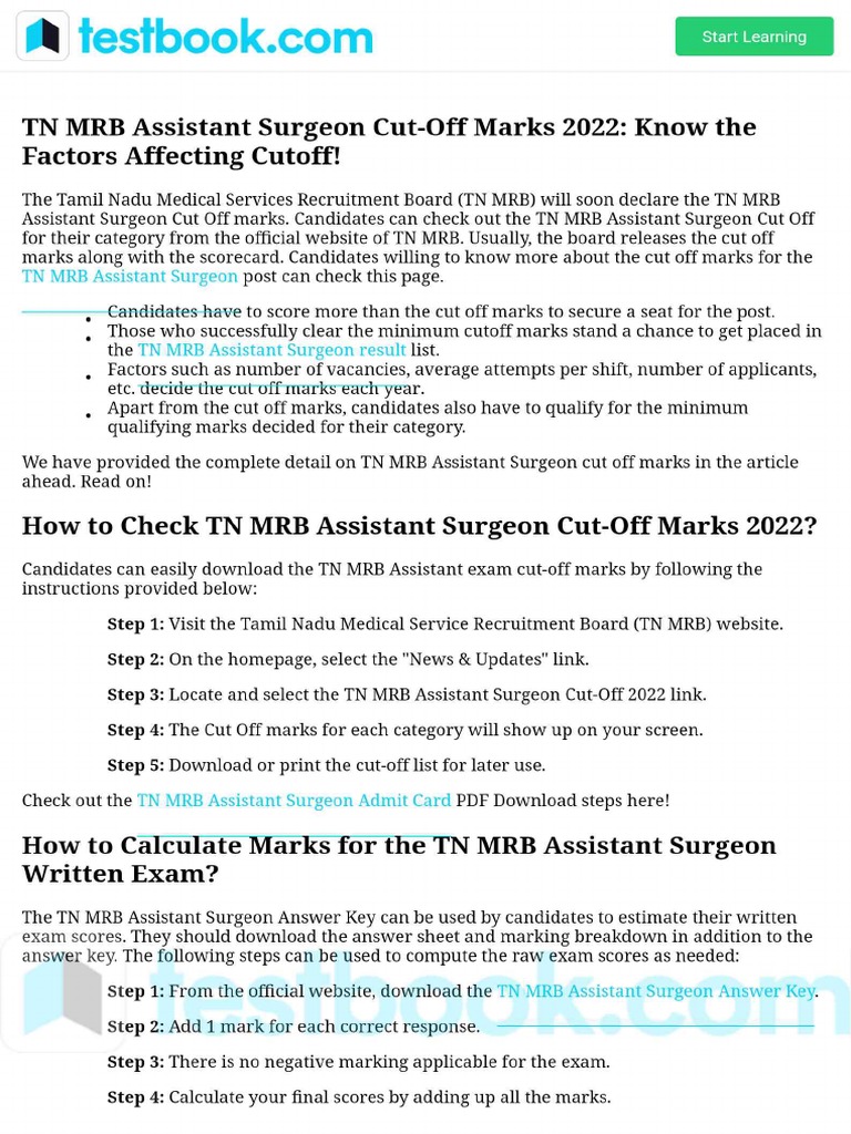 TN MRB Assistant Surgeon Cut-Off Marks 2022 - Know The Factors ...