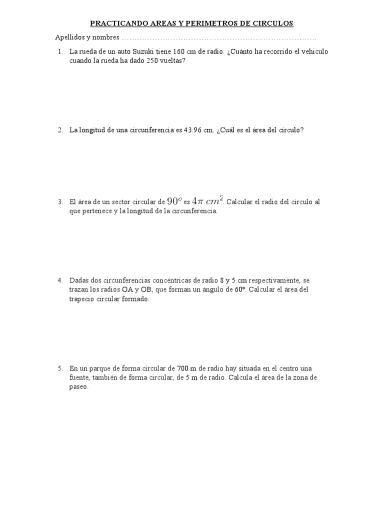 Practicando Areas de Circulo | PDF