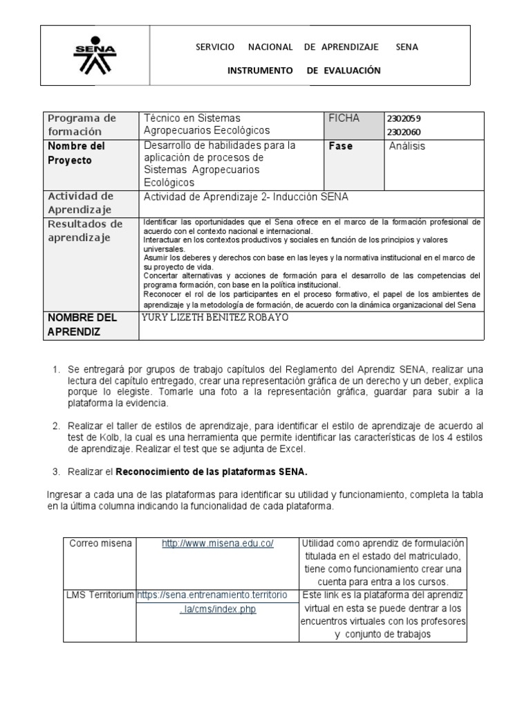 Actividad de Aprendizaje 2 - Inducción SENA 2 | PDF | Aprendizaje