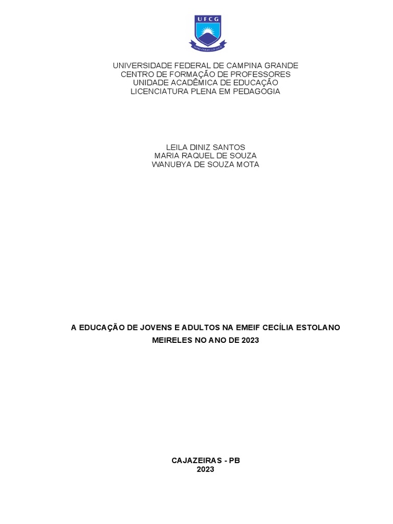 Relatório de Pesquisa Na Eja-Cecília Estolano Meireles. | PDF