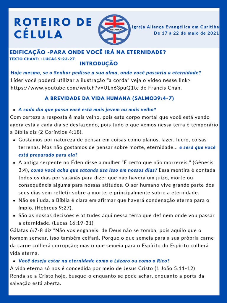 Roteiro de Célula 2021 | PDF