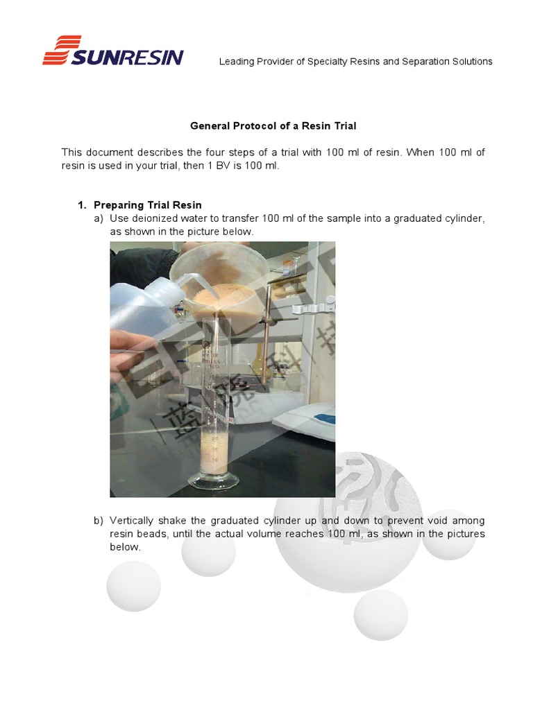 Resin Trial Protocol Guide | PDF | Water | Chemistry