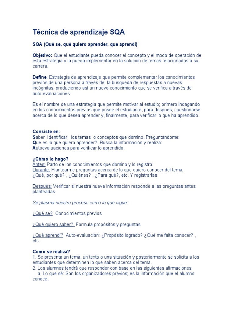 Técnica de Aprendizaje SQA | PDF
