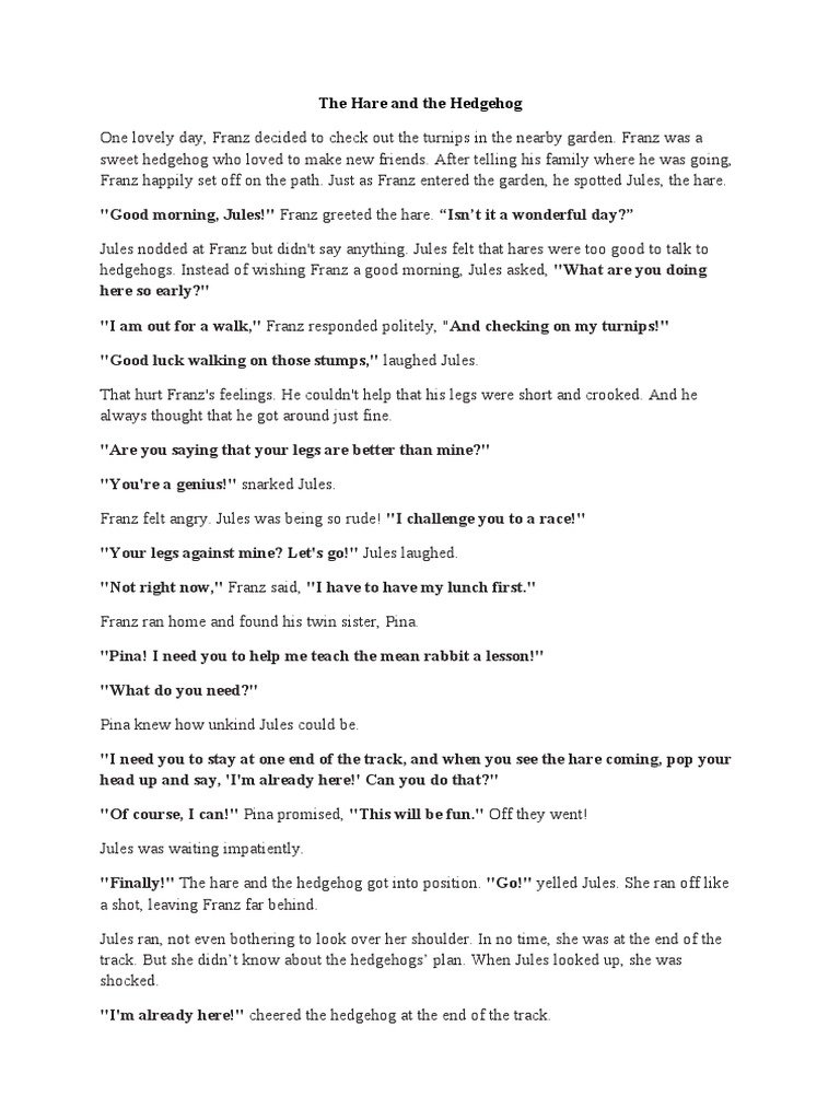 The Hedgehog's Clever Race Challenge | PDF