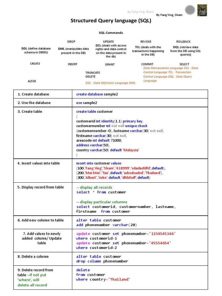 SQL Note - by Fang Ying | PDF | Sql | Data Management