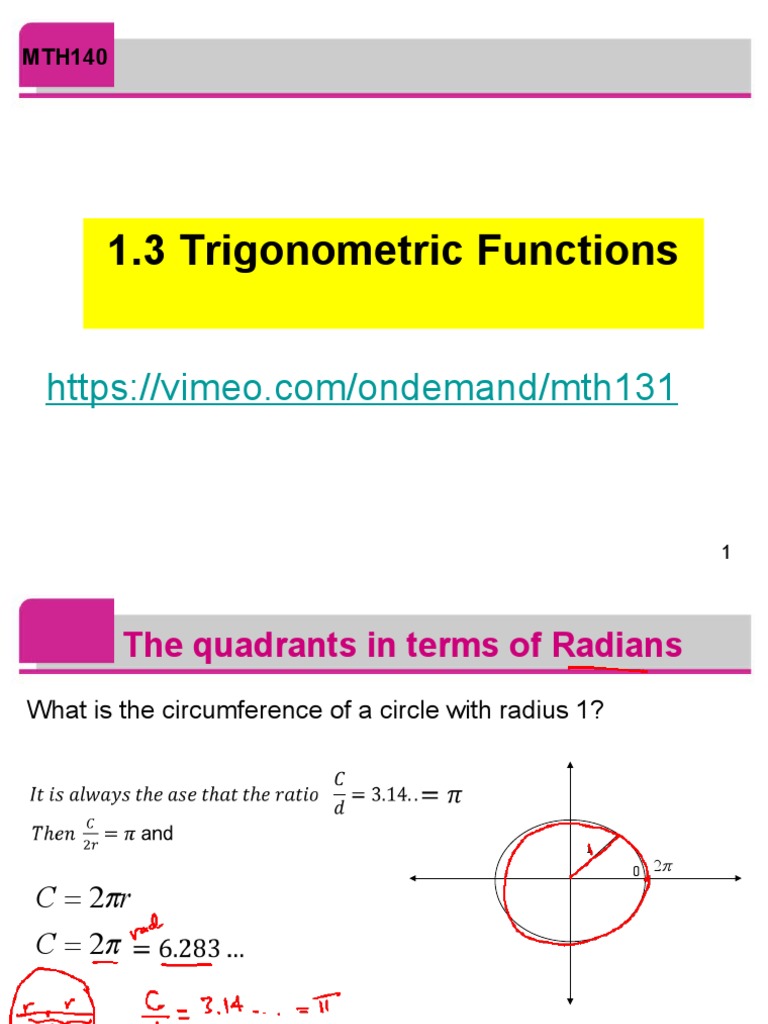 Section 1 3 Trigonometric Functions Pdf Trigonometric Functions