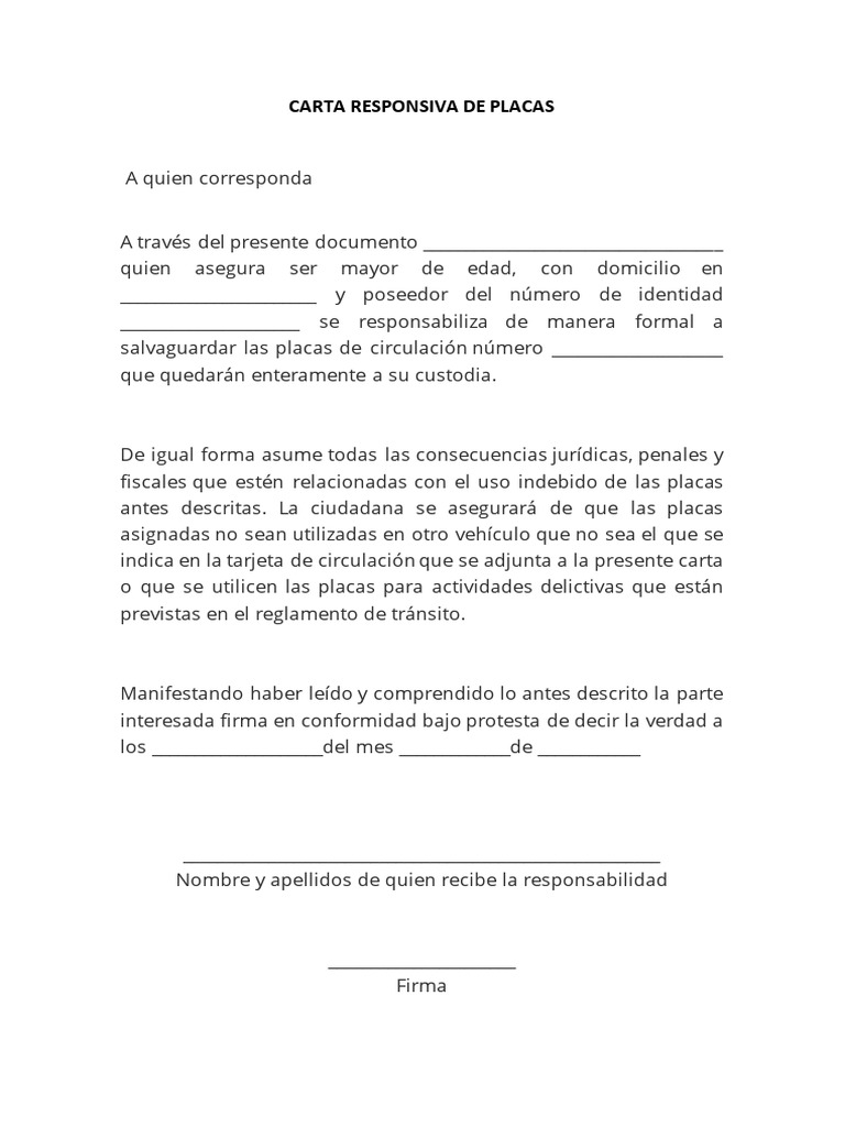 Carta Responsiva de Placas | PDF