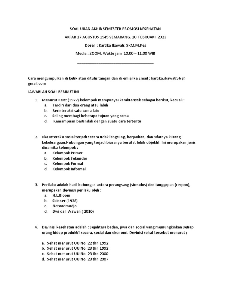 Soal Ujian Uas Promosi Kesehatan Akfar 2022-2023 | PDF
