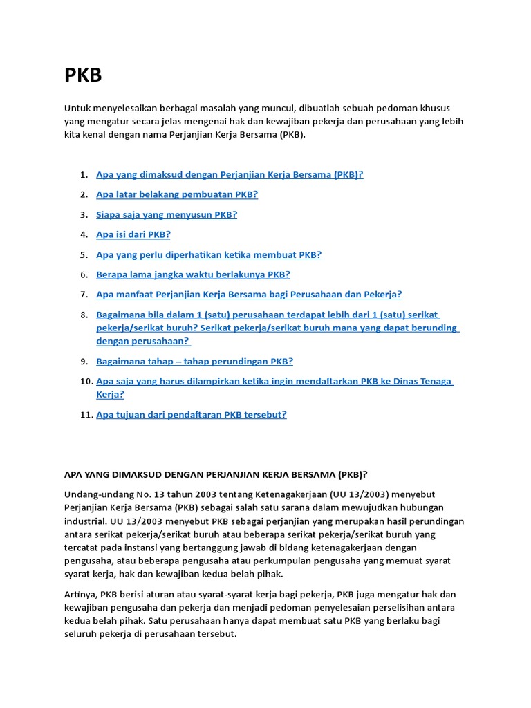 Apa Yang Dimaksud Dengan Perjanjian Kerja Bersama (PKB) ? | PDF