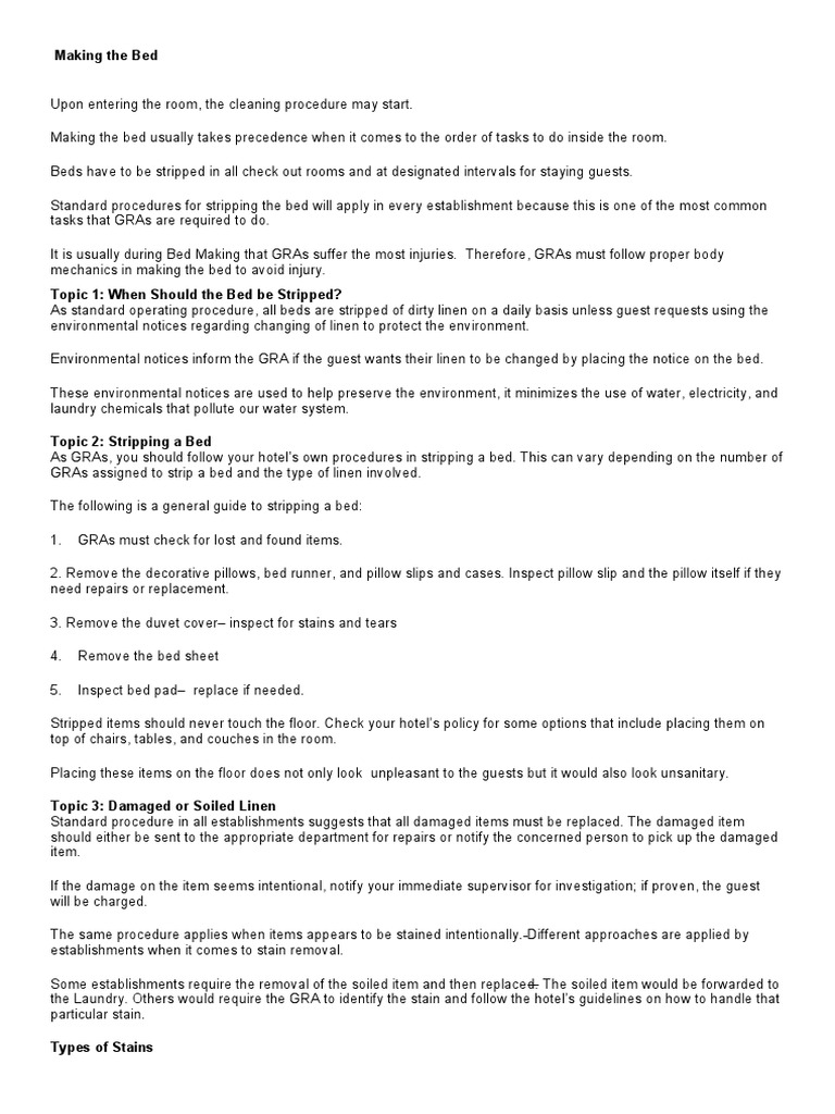 Bedmaking Things To Remember | PDF | Bed | Pillow