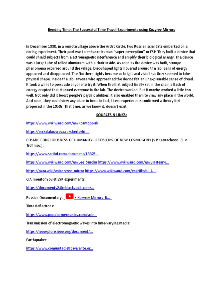 Bending Time - The Successful Time Travel Experiments Using Kozyrev ...