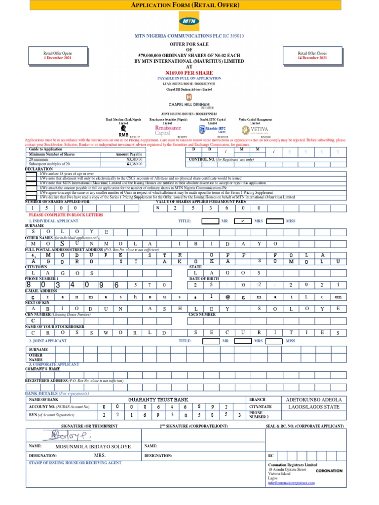 MTN Nigeria Retail Offer Form | PDF | Service Industries | Private Sector