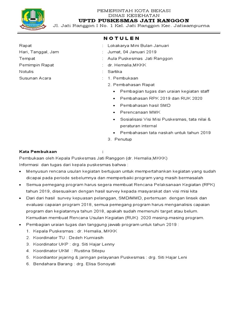 Notulen Lokbul Januari 2019 | PDF